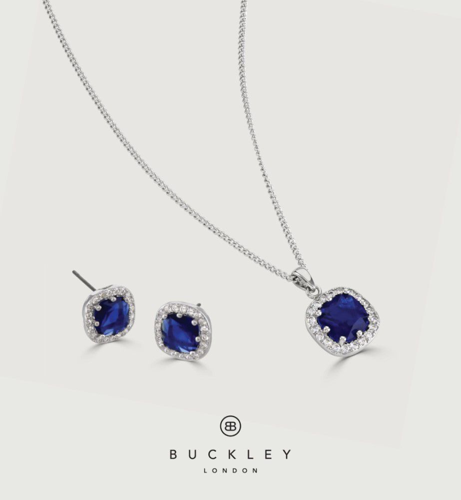 Buckley London Sapphire Halo Earrings & Necklace Airline Set | Emirates